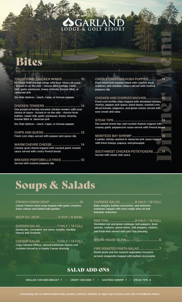 Menus - Garland Lodge & Golf Resort
